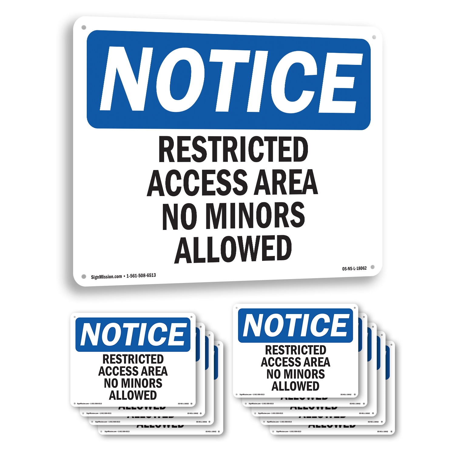 Restricted Access Area No Minors Allowed OSHA Notice Aluminum Sign 24 ...