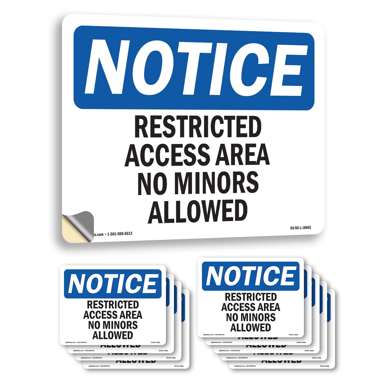 Restricted Access Area No Minors Allowed OSHA Notice Vinyl Decal Label ...