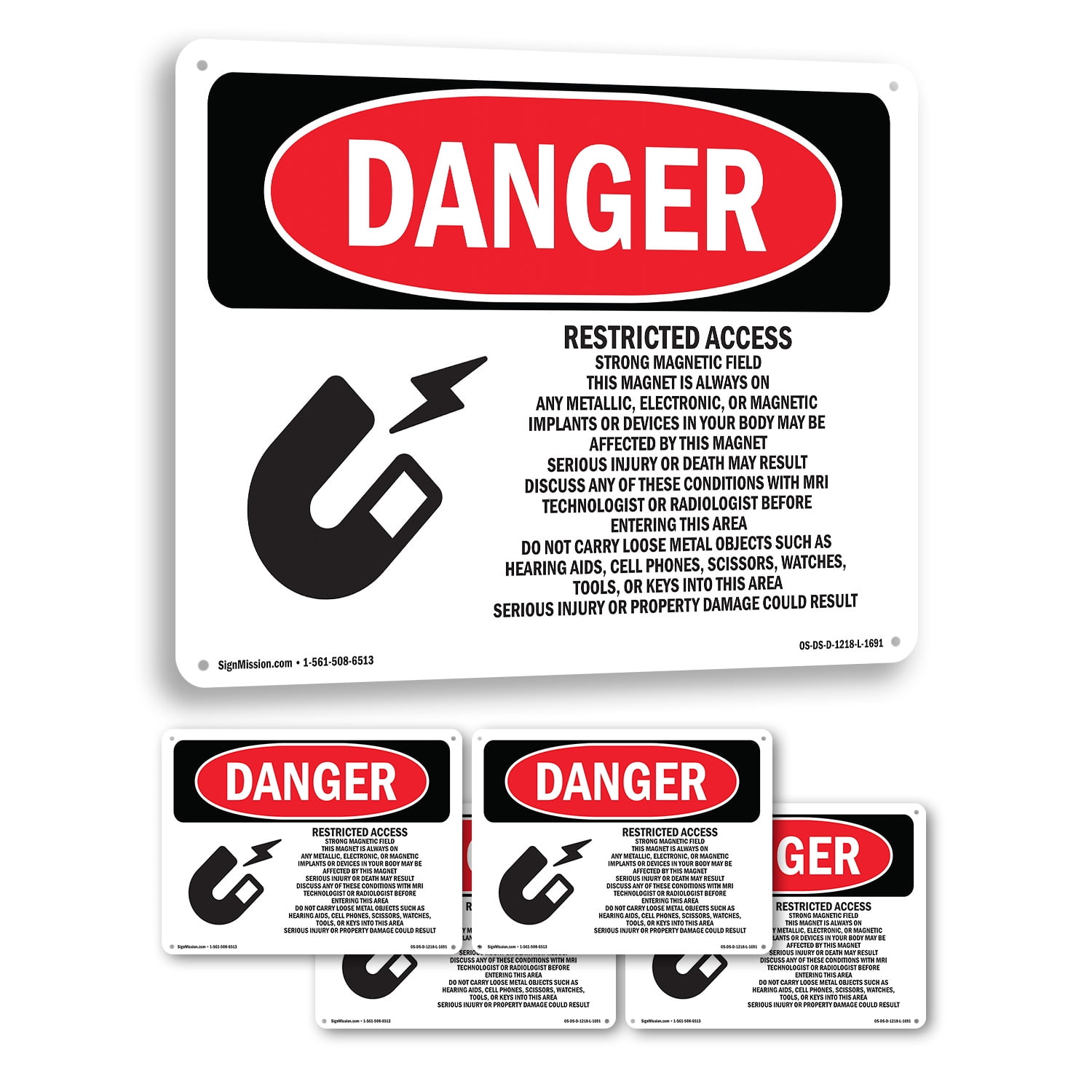 Restricted Access Strong Magnetic Field OSHA Danger Rigid Plastic Sign ...