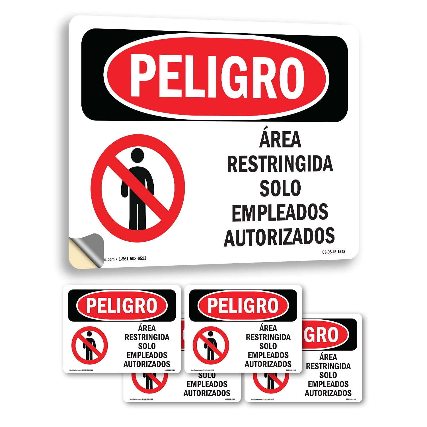 Restricted Area Authorized Employees Spanish OSHA Danger Vinyl Decal ...