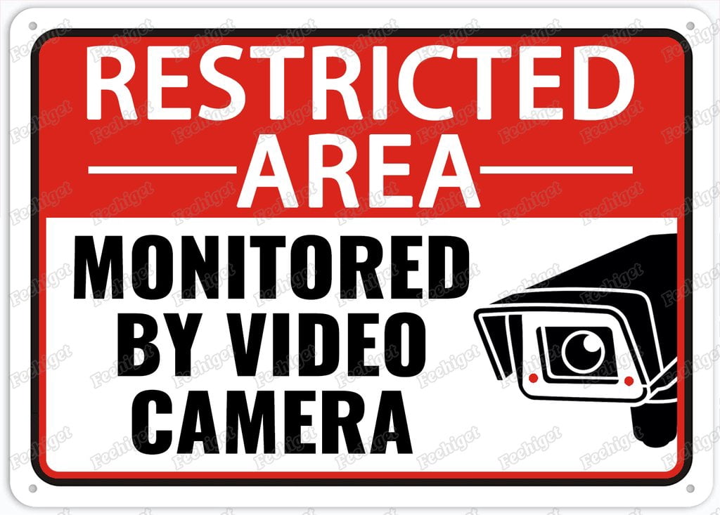Restricted Area Monitored By Video Camera Retro Aluminum Sign Metal Tin ...