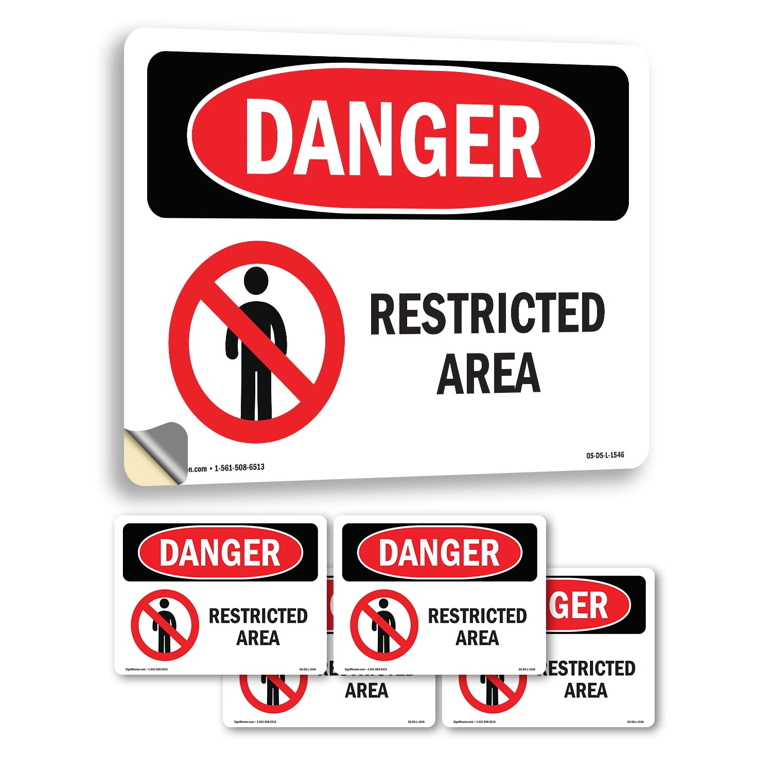 Restricted Area OSHA Danger Vinyl Decal Label 10 Inch x 7 Inch - 5 Pack ...