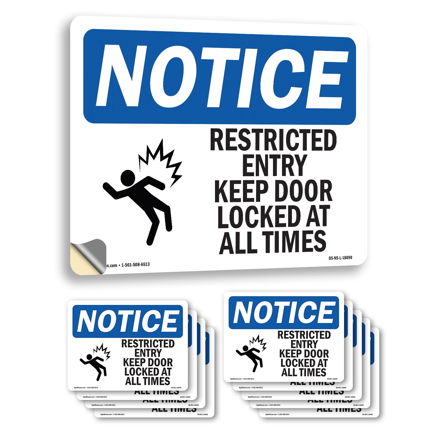 Restricted Entry Keep Door Locked With Symbol OSHA Notice Vinyl Decal ...