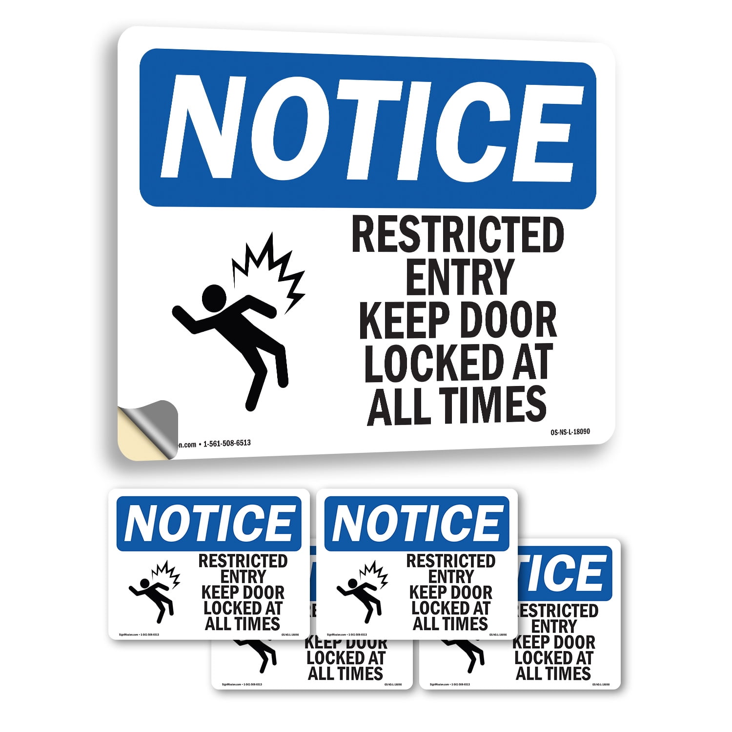 Restricted Entry Keep Door Locked With Symbol OSHA Notice Vinyl Decal ...