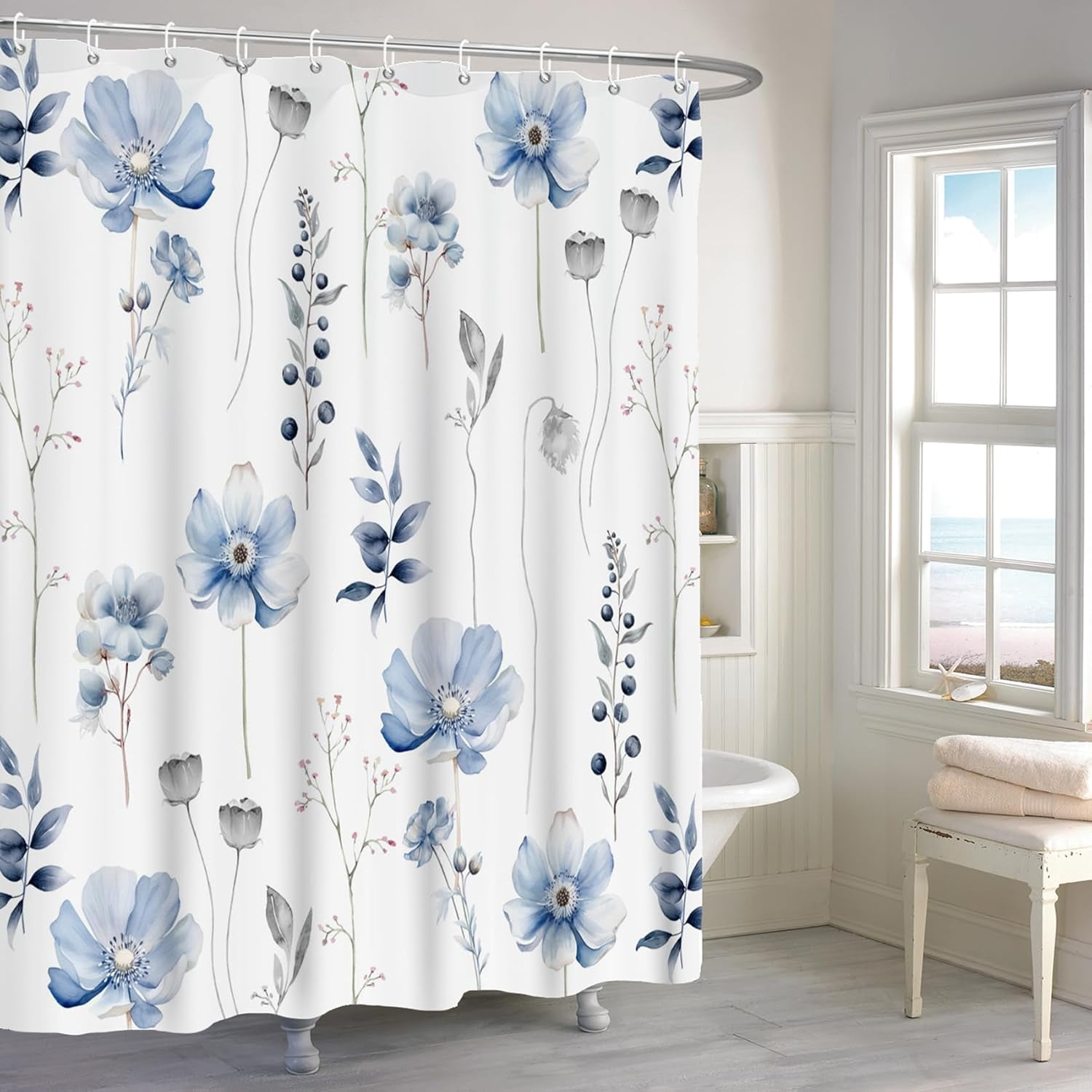 Restroom 72x78 Watercolor Textile Floral Elegant Plant Bath for Drape ...