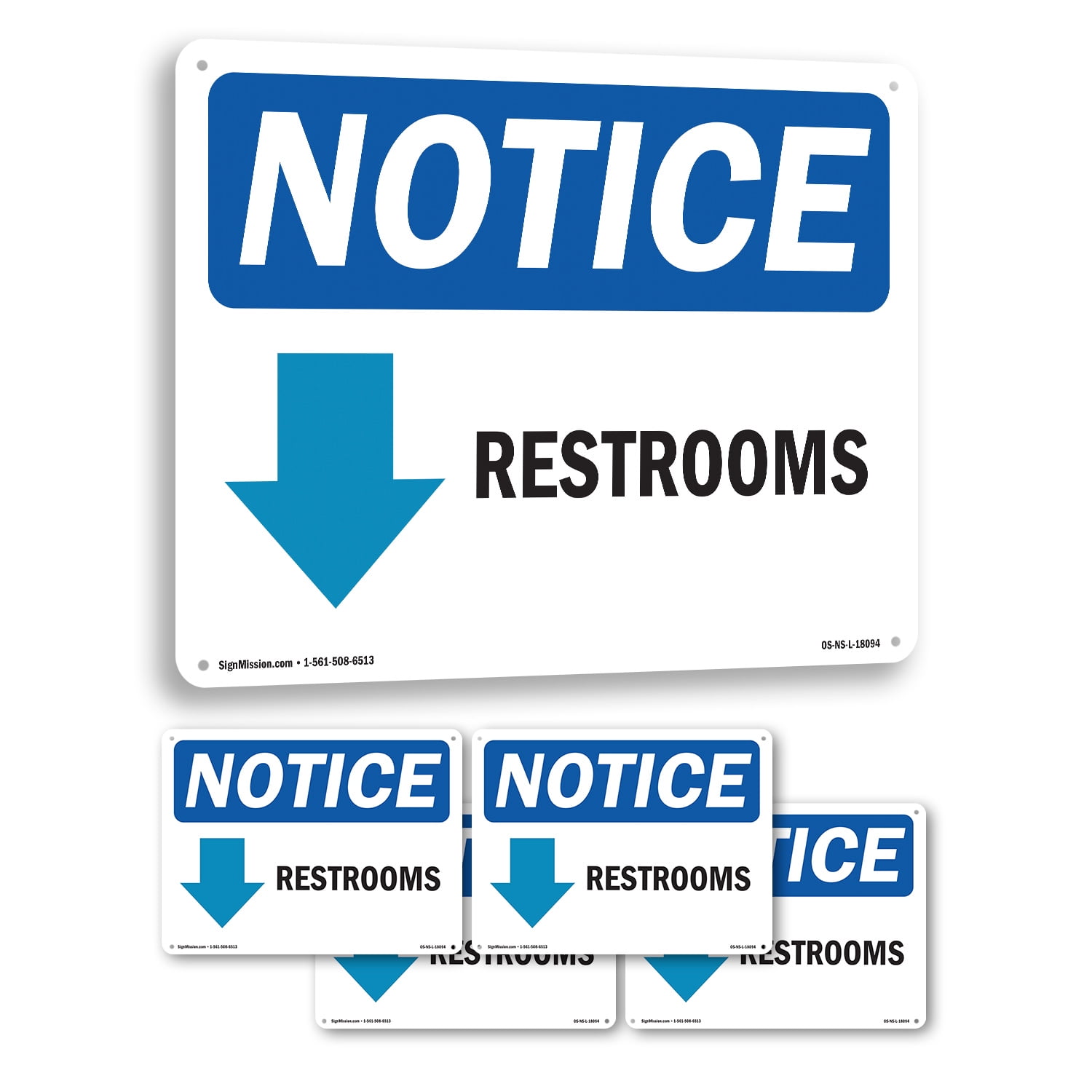 Restroom [Down Arrow] OSHA Notice Rigid Plastic Sign 24 Inch x 18 Inch ...