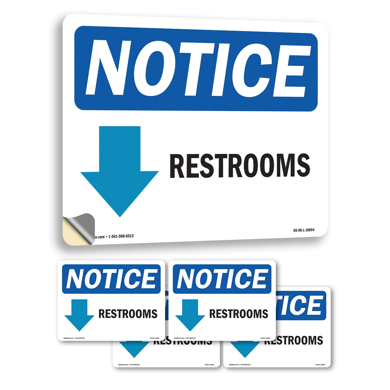Restroom [Down Arrow] With Symbol OSHA Notice Vinyl Decal Label 10 Inch ...