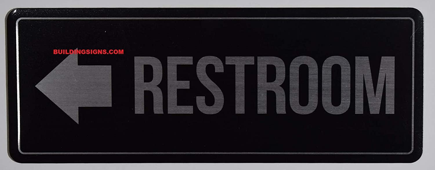 Restroom Left Arrow Sign (Black,Double Sided Tape, Commercial USE 3X8 ...