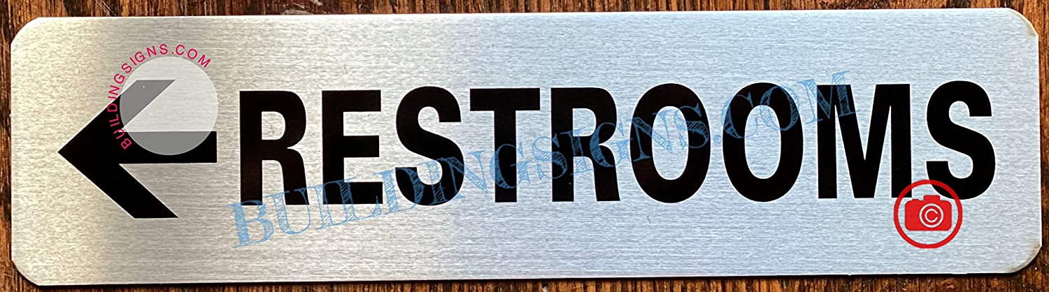 Restroom Left Arrow Sign (Silver, Double Sided Tape, Commercial USE 2X8 ...
