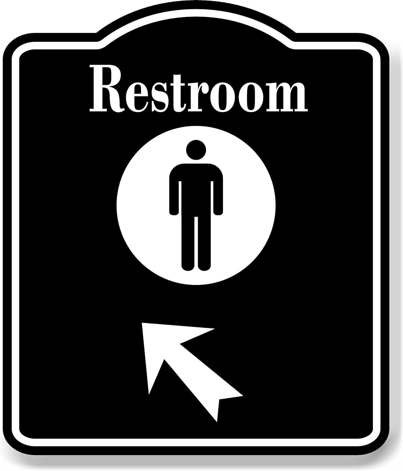 Restroom Men 45 Degree Up Left Arrow BLACK Aluminum Composite Sign, 8.5 ...