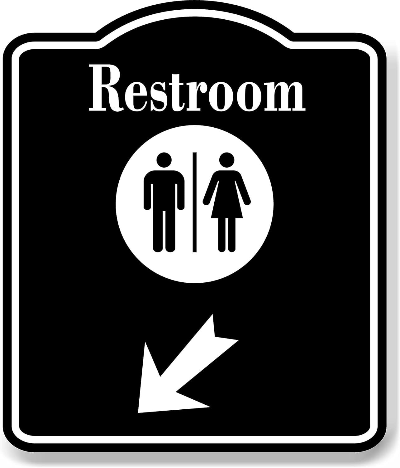 Restroom Men Women 45 Degree Down Left Arrow BLACK Aluminum Composite ...