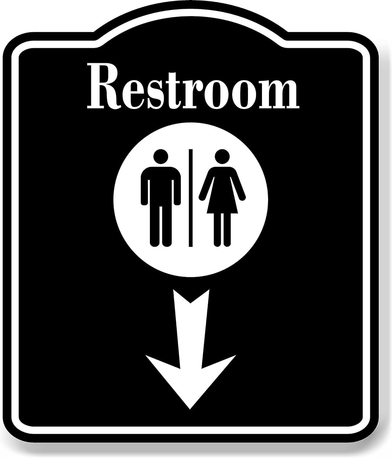 Restroom Men Women Down Arrow BLACK Aluminum Composite Sign, 8.5"x10 ...
