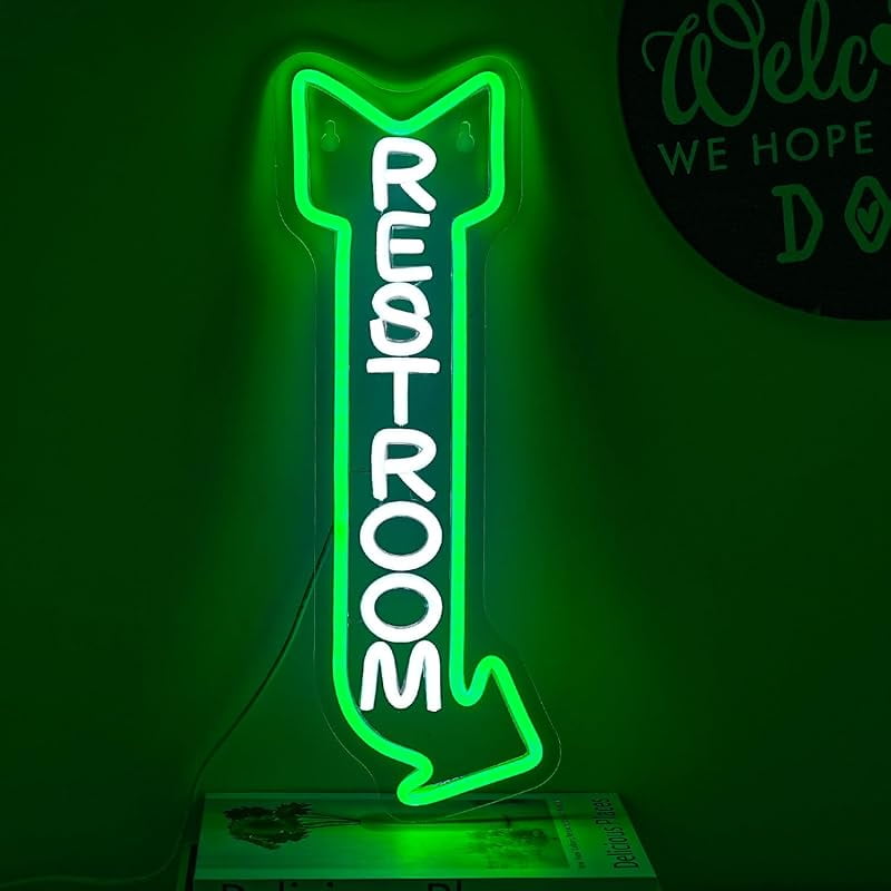 Restroom Neon Signs for Wall Decor Toilet Neon Sign Cool White Green ...