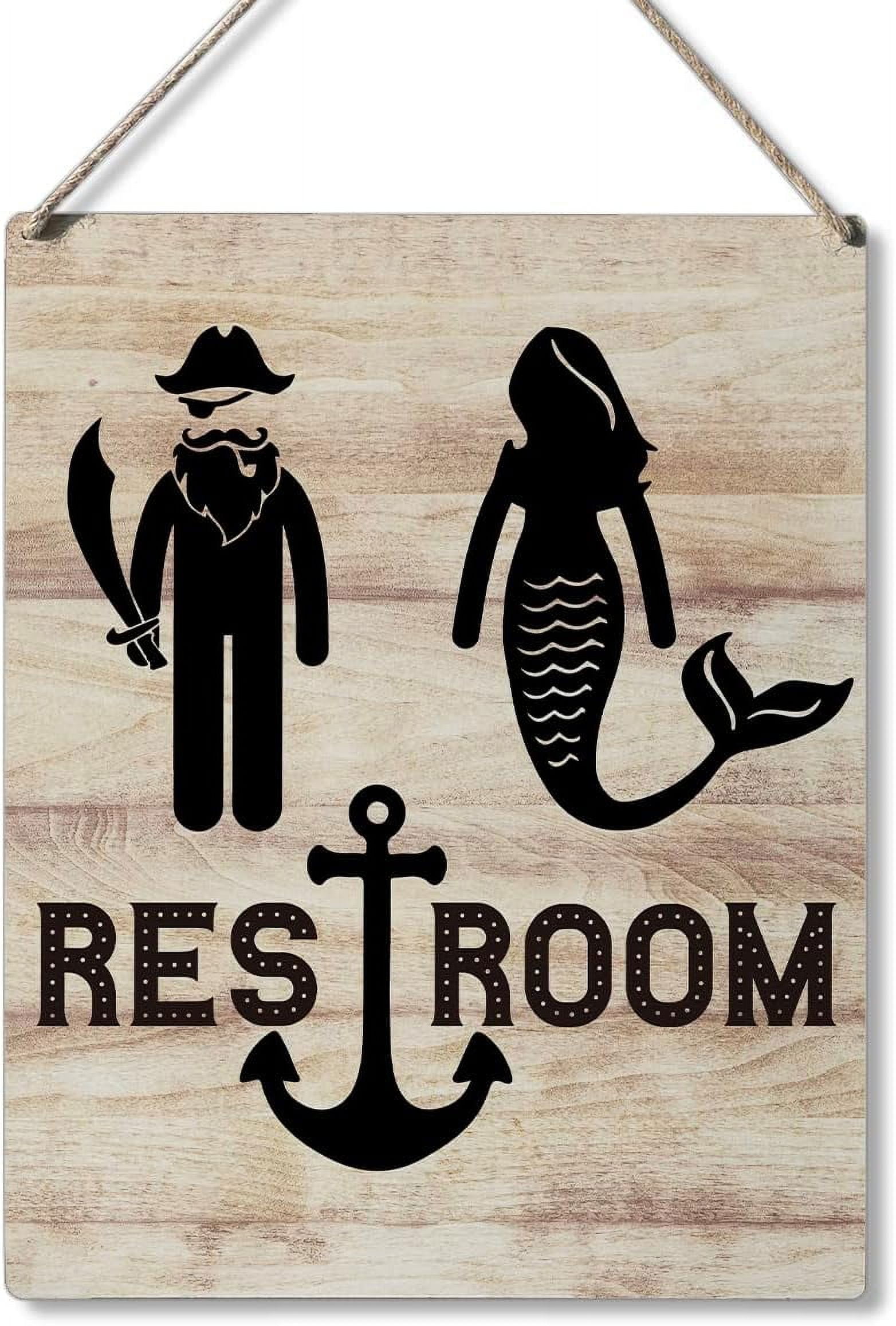 Restroom Pirate and Mermaid Sign Gift Farmhouse Restroom Wooden Hanging ...