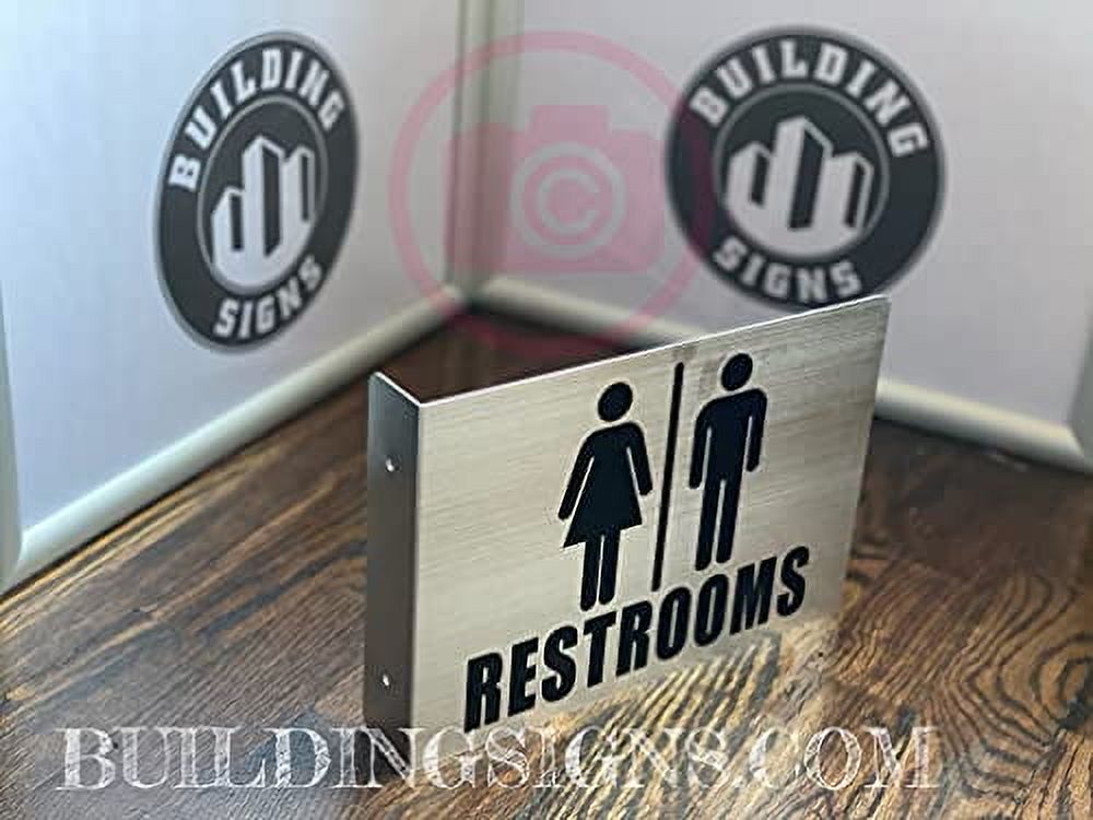 Restroom Projection Sign- Restroom 3D Sign (Silver- Brush Aluminium ...