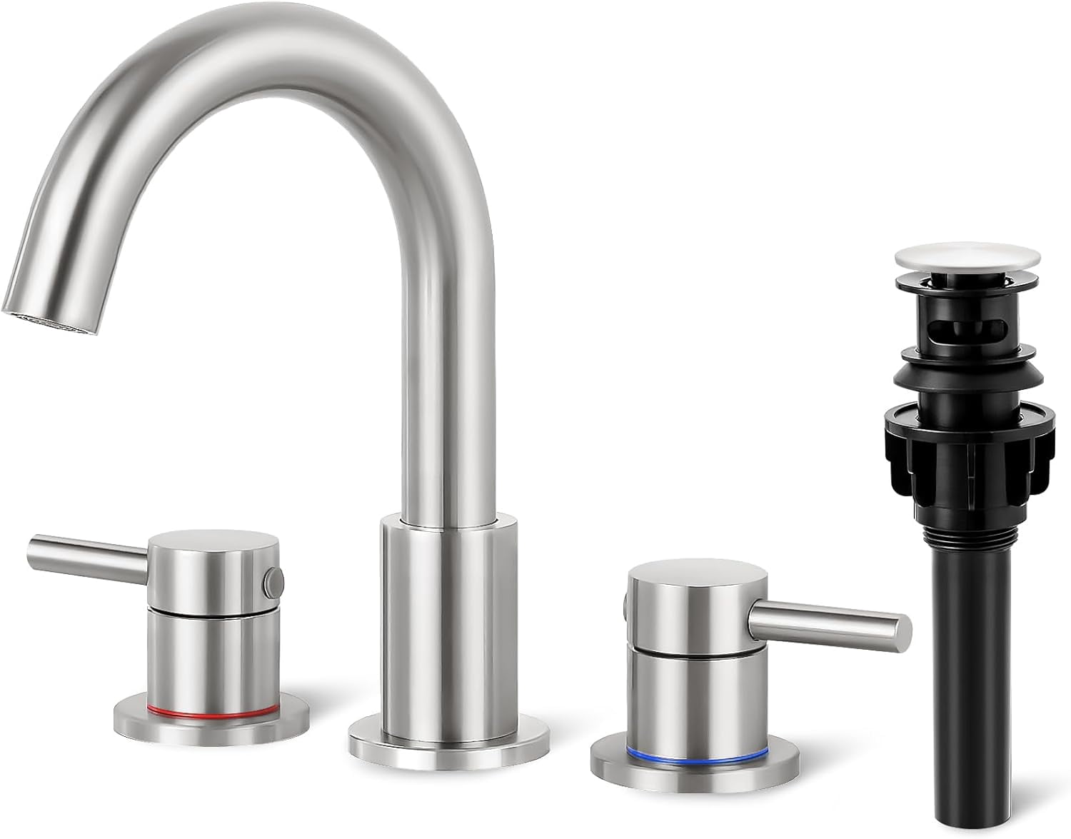 Restroom Spout 3 Hole, Brushed Nickel Restroom Sink Spout Water Pop Up ...