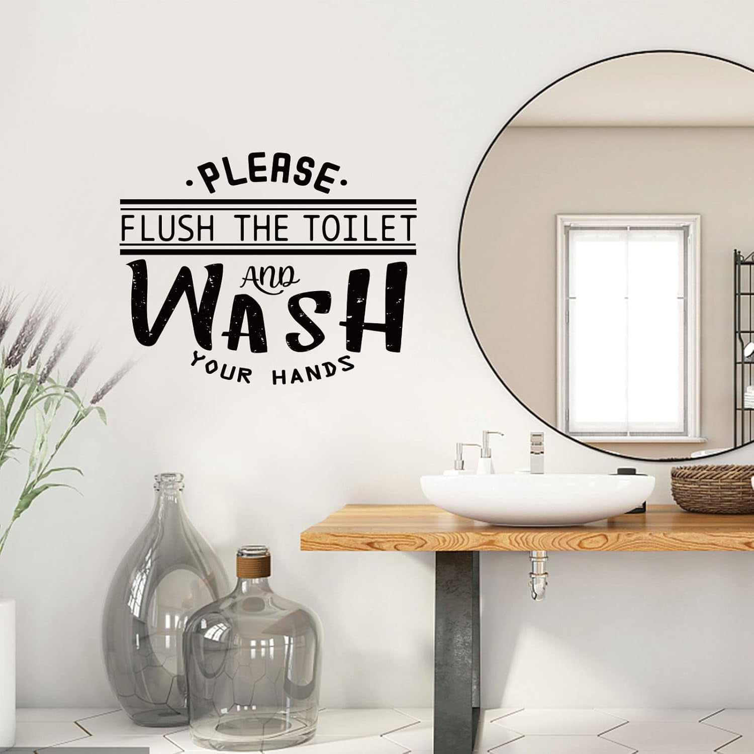 Restroom Toilet PVC Wall Stickers Please Flush The Toilet Wash Hand ...