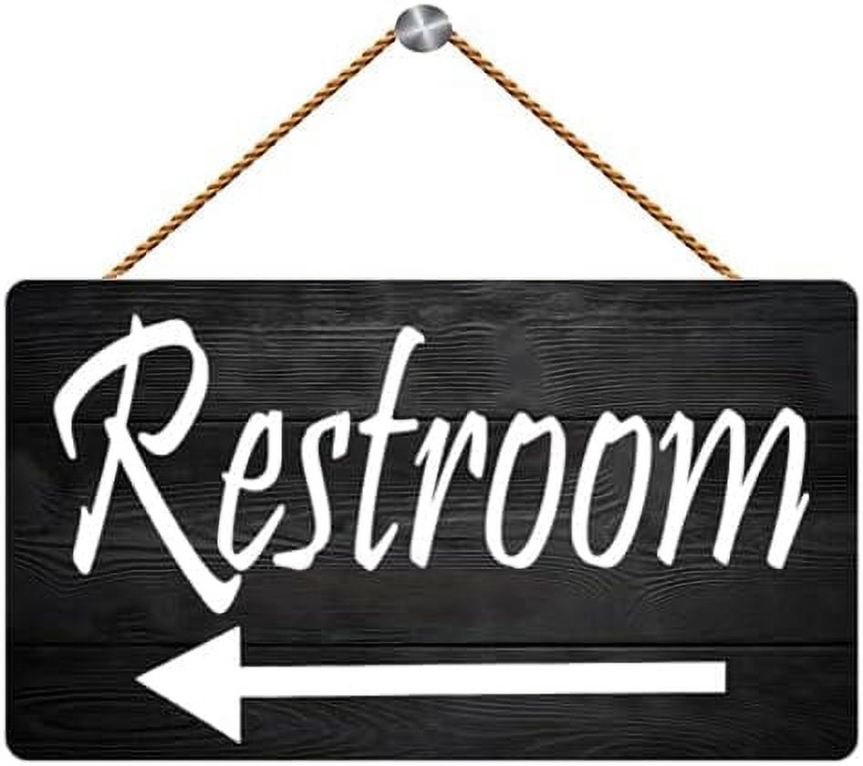Restroom With Arrow Directional Bathroom Wooden Sign - Hanging Printed ...