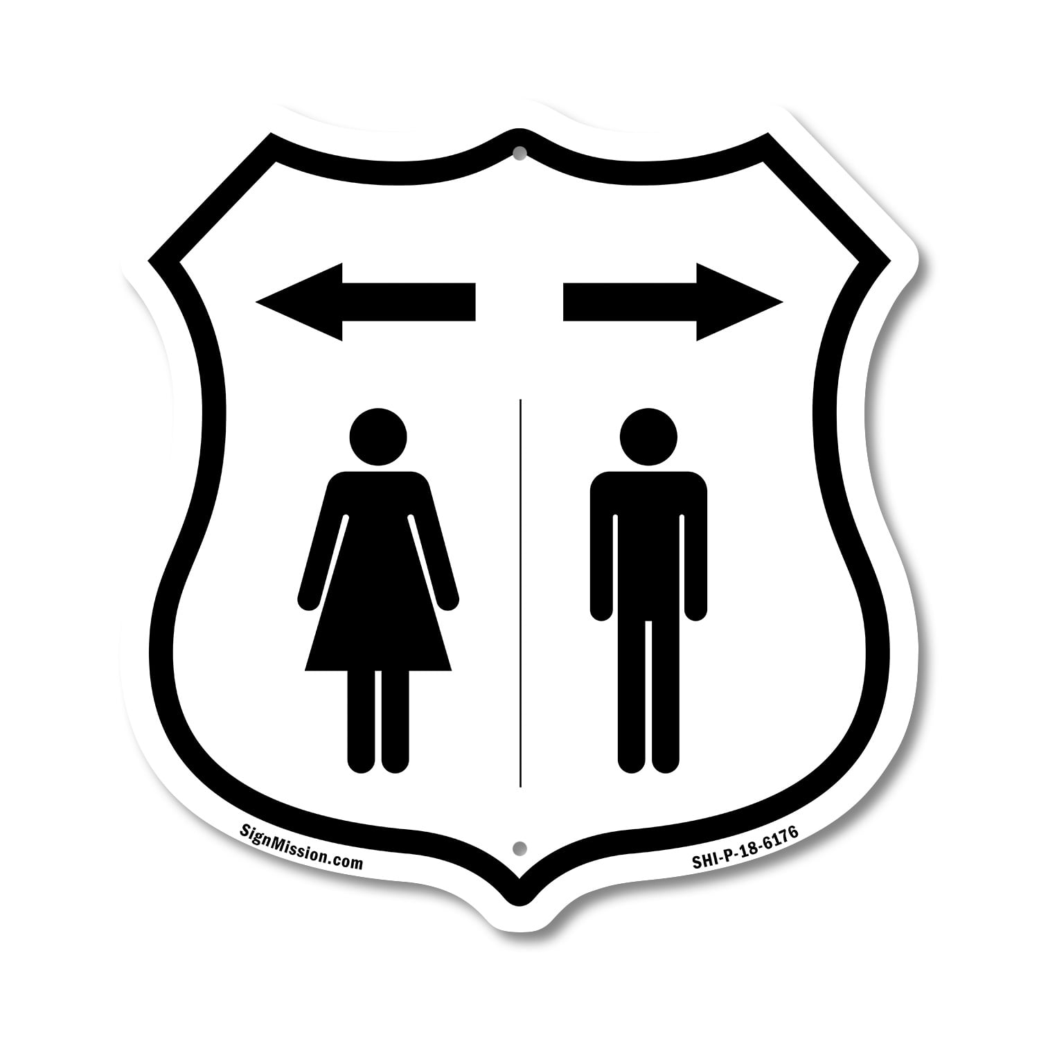 Restroom Women Left Arrow Men Right Arrow 18 inch X 18 inch Shield ...