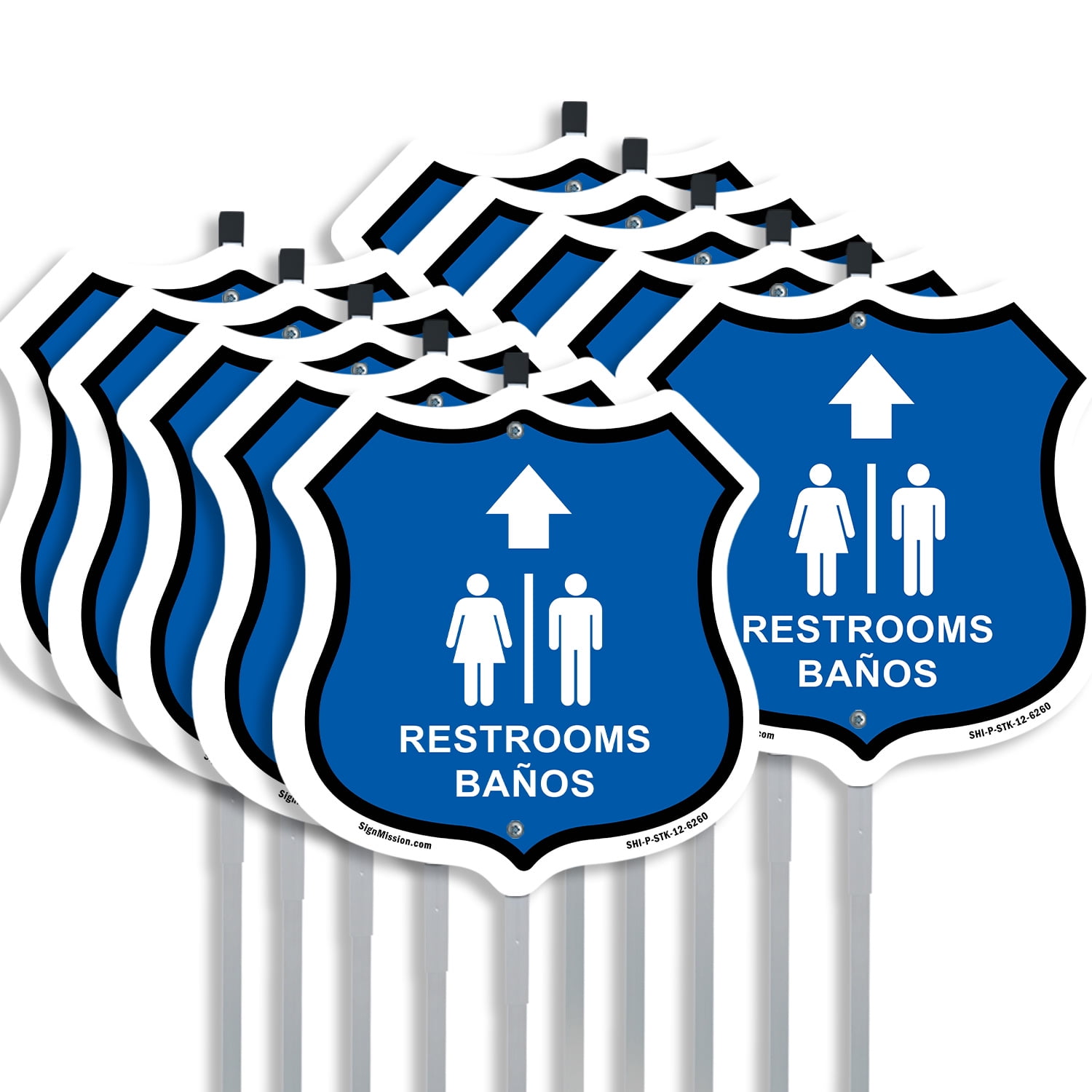 Restrooms Baños Up Arrow Bilingual English / Spanish (10 Pack) 12 inch ...