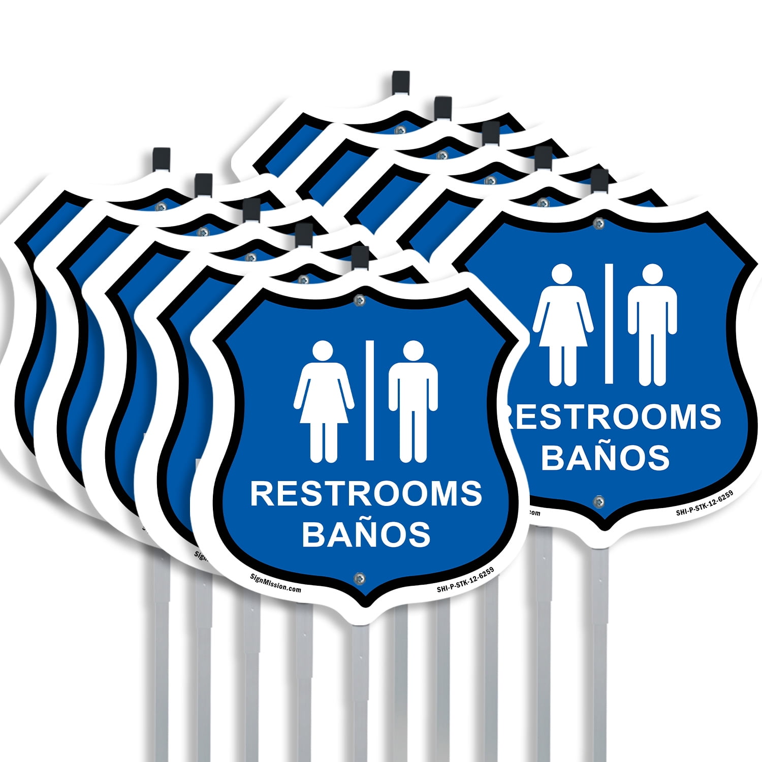 Restrooms Baños Bilingual English / Spanish (10 Pack) 12 inch X 12 inch ...