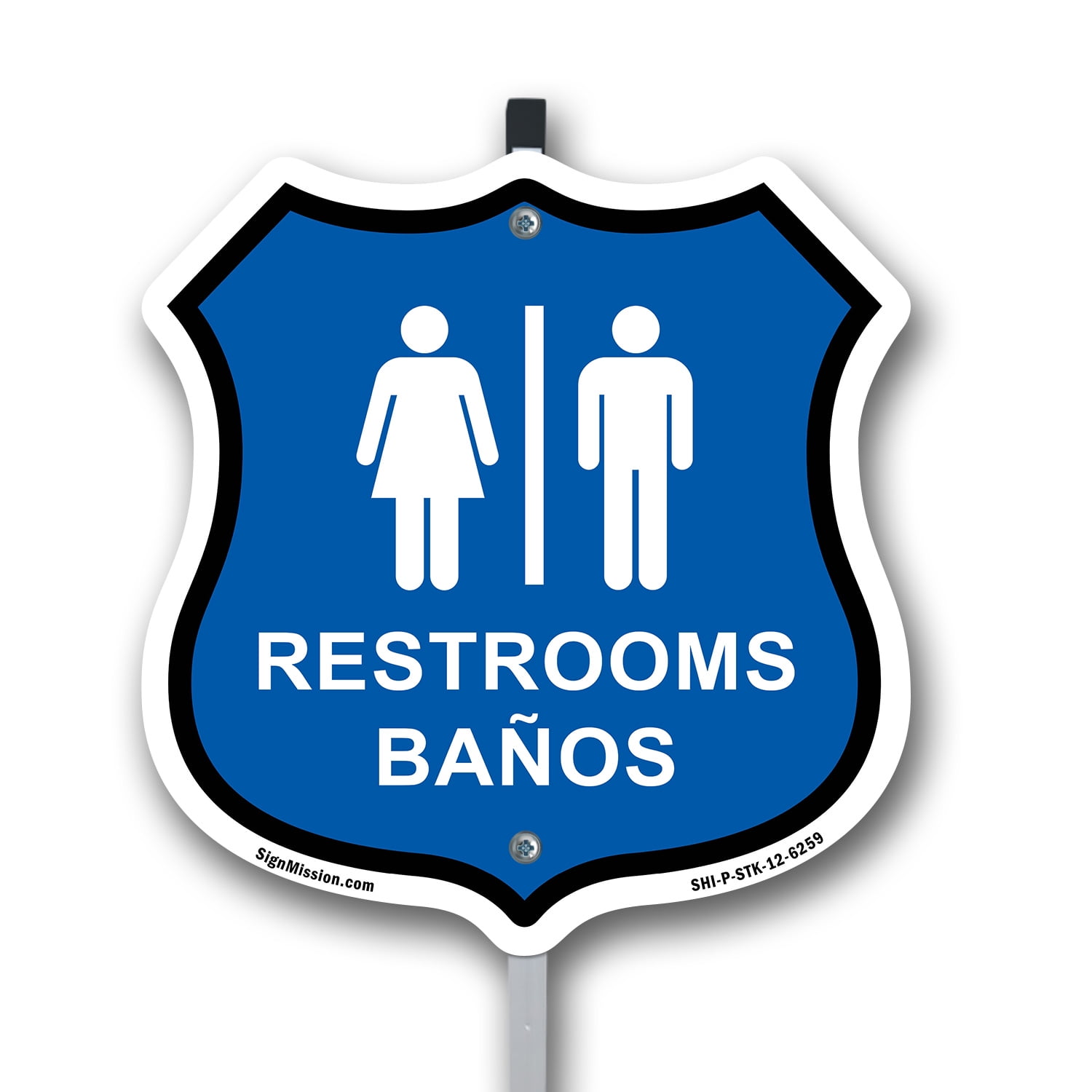 Restrooms Baños Bilingual English / Spanish 12 inch X 12 inch Shield ...