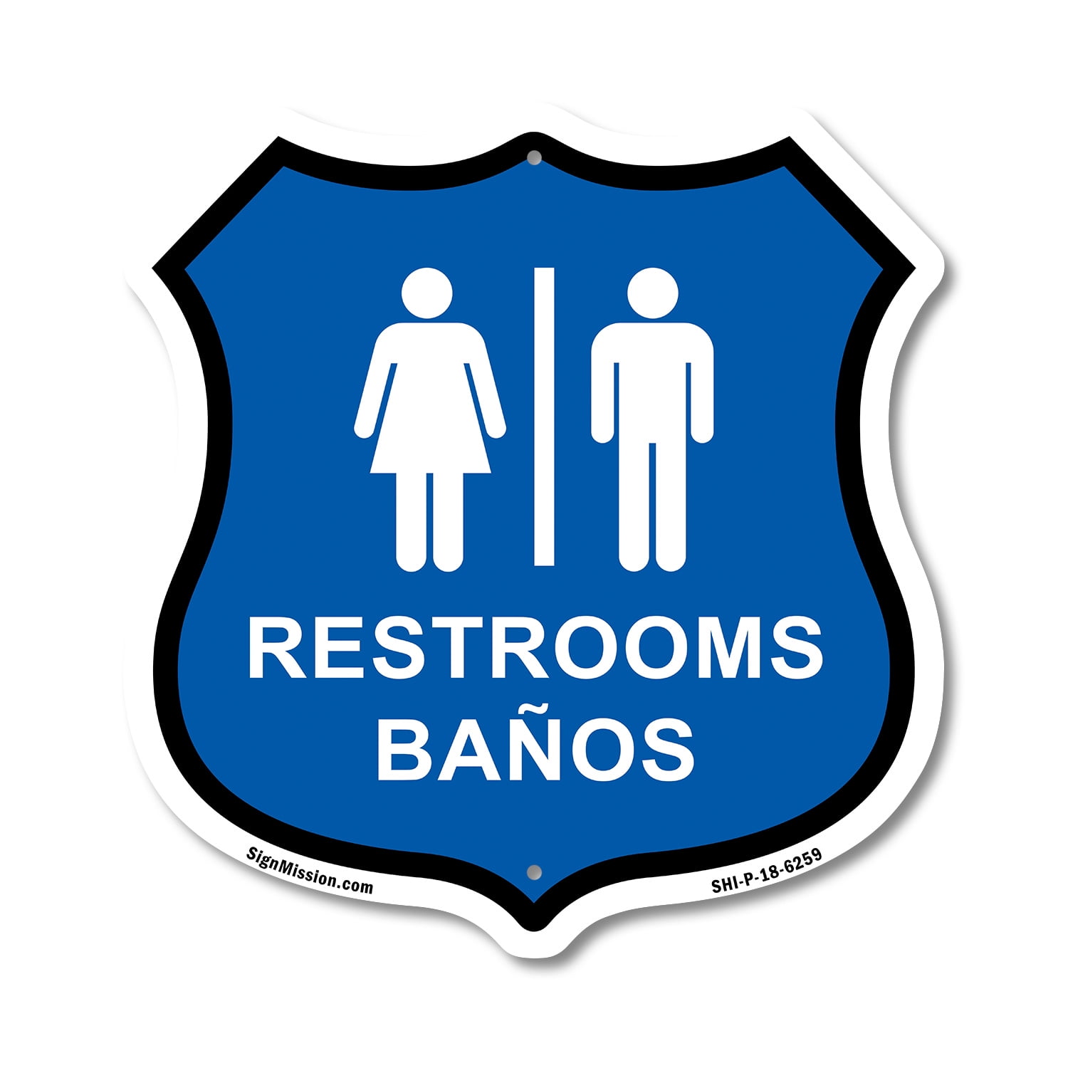 Restrooms Baños Bilingual English / Spanish 12 inch X 12 inch Shield ...