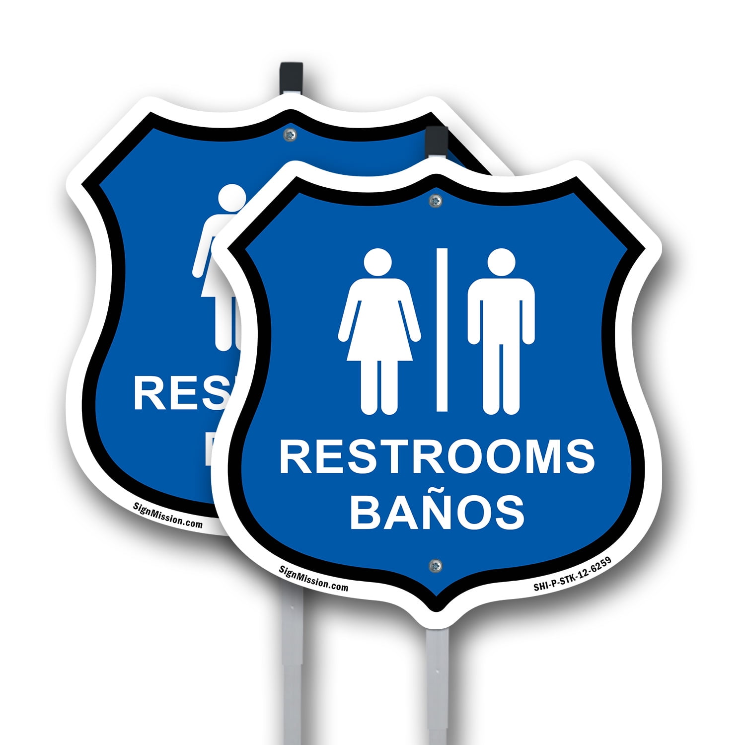 Restrooms Baños Bilingual English / Spanish (2 Pack) 12 inch X 12 inch ...