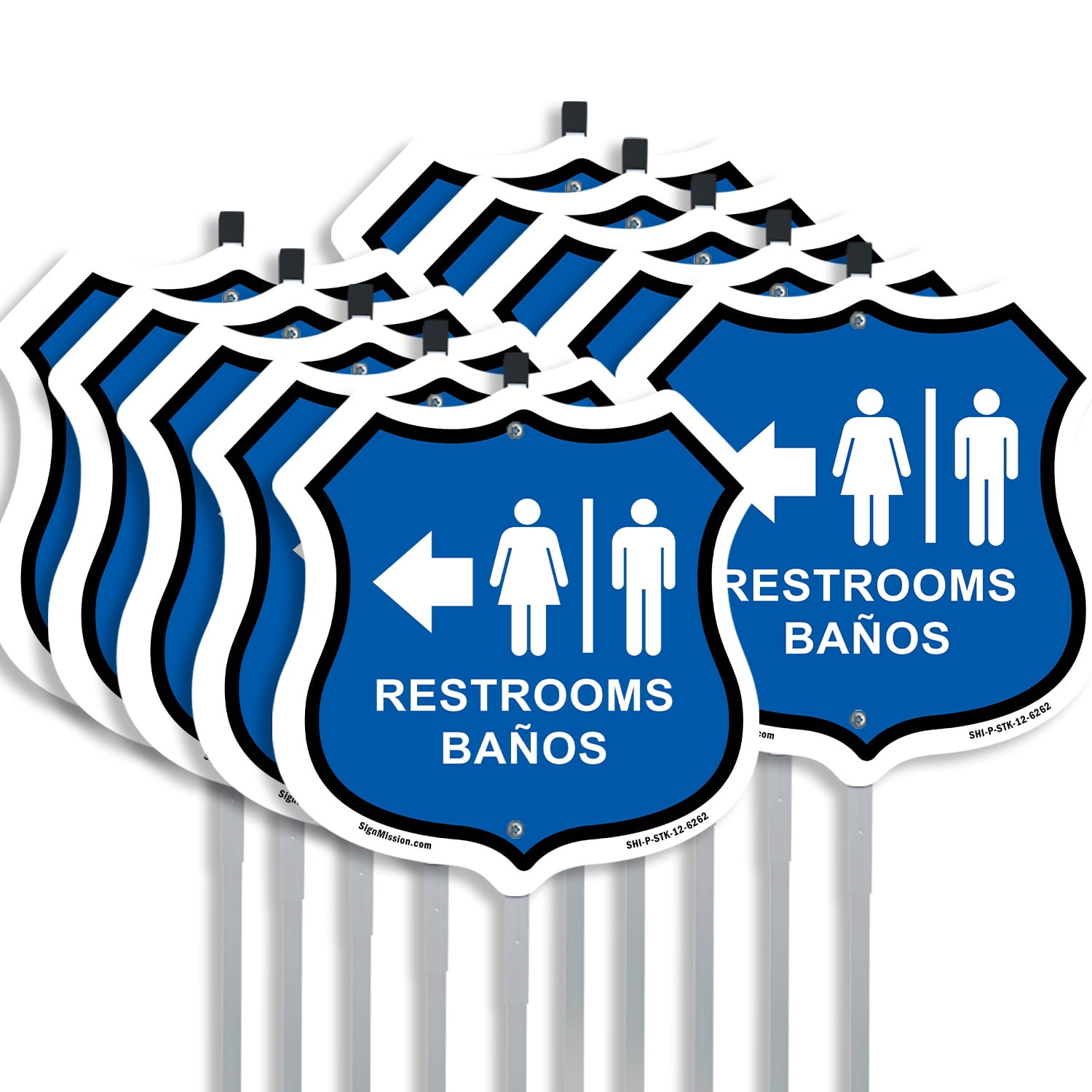Restrooms Baños Left Arrow Bilingual English / Spanish (10 Pack) 12 ...