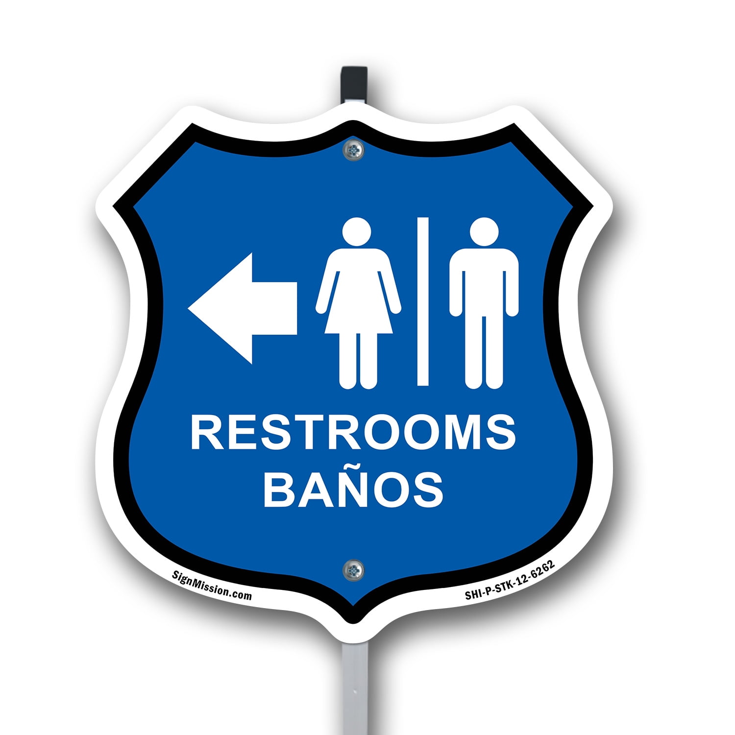 Restrooms Baños Left Arrow Bilingual English / Spanish 12 inch X 12 ...