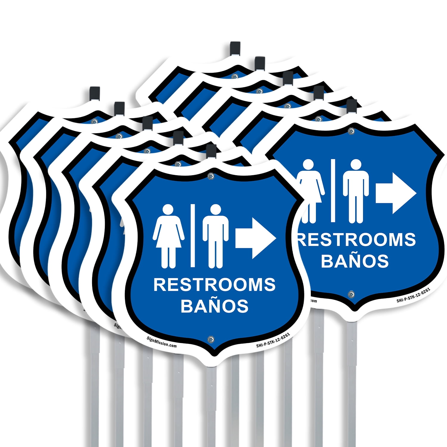 Restrooms Baños Right Arrow Bilingual English / Spanish (10 Pack) 12 ...