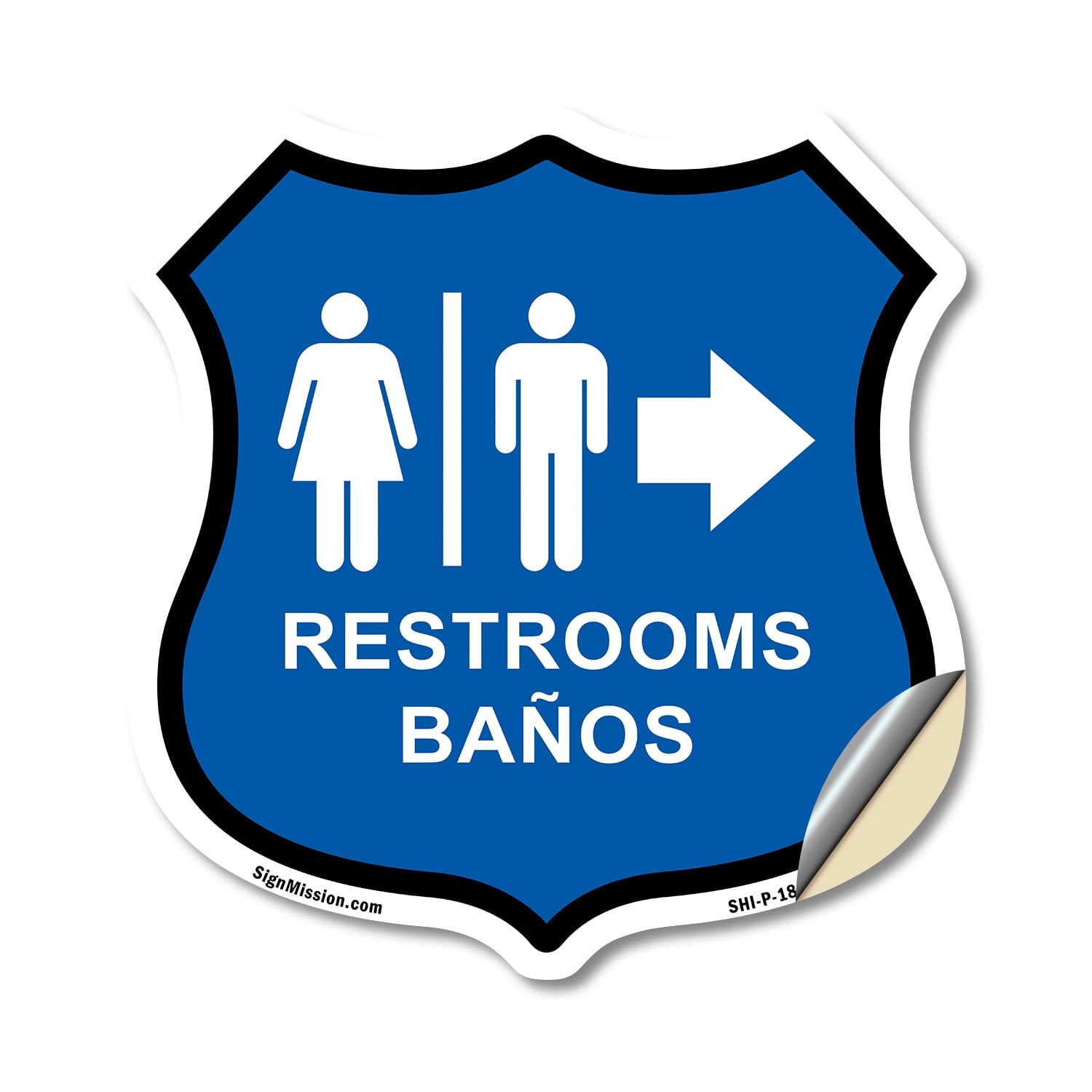 Restrooms Baños Right Arrow Bilingual English / Spanish 12 inch X 12 ...