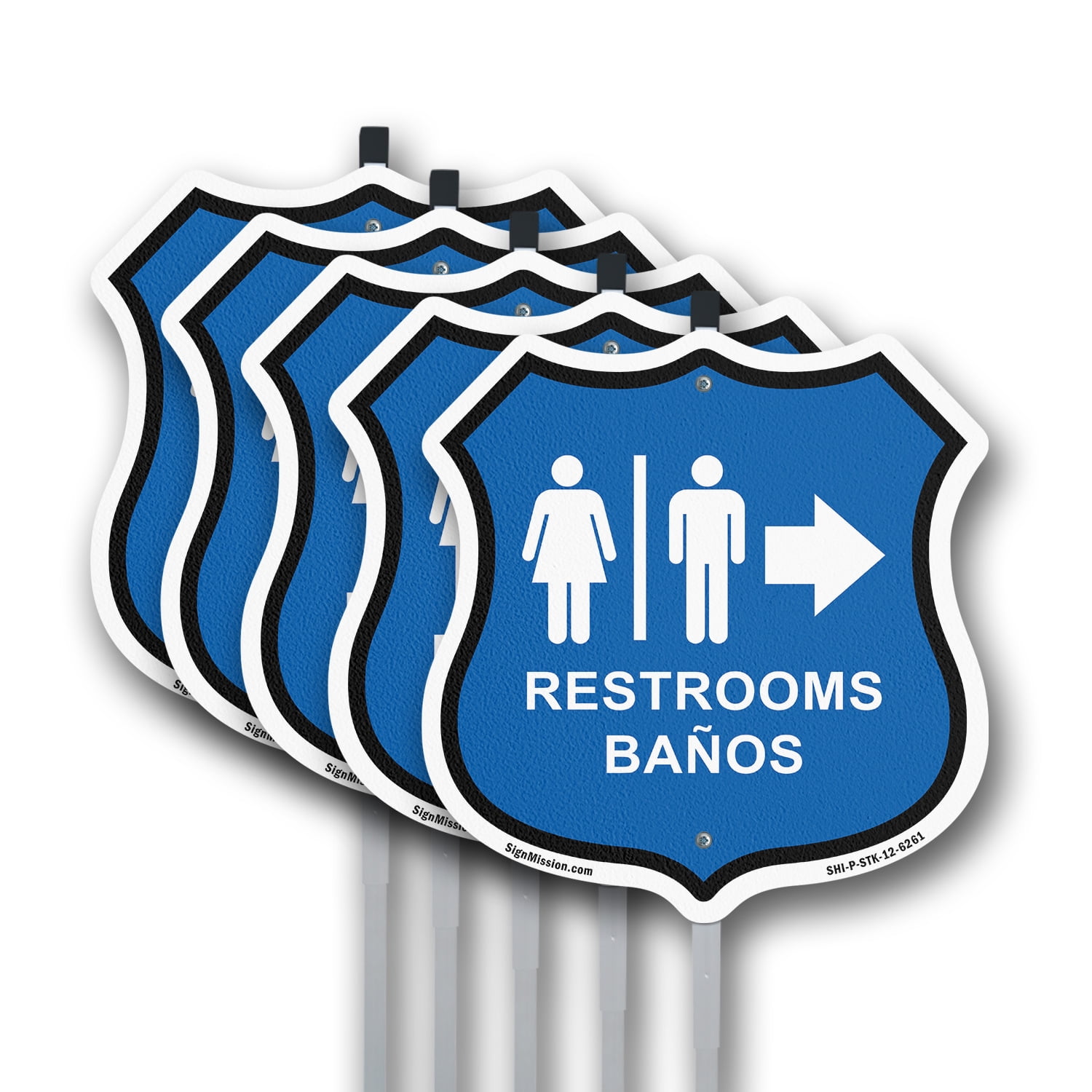 Restrooms Baños Right Arrow Bilingual English / Spanish (5 Pack) 12 ...
