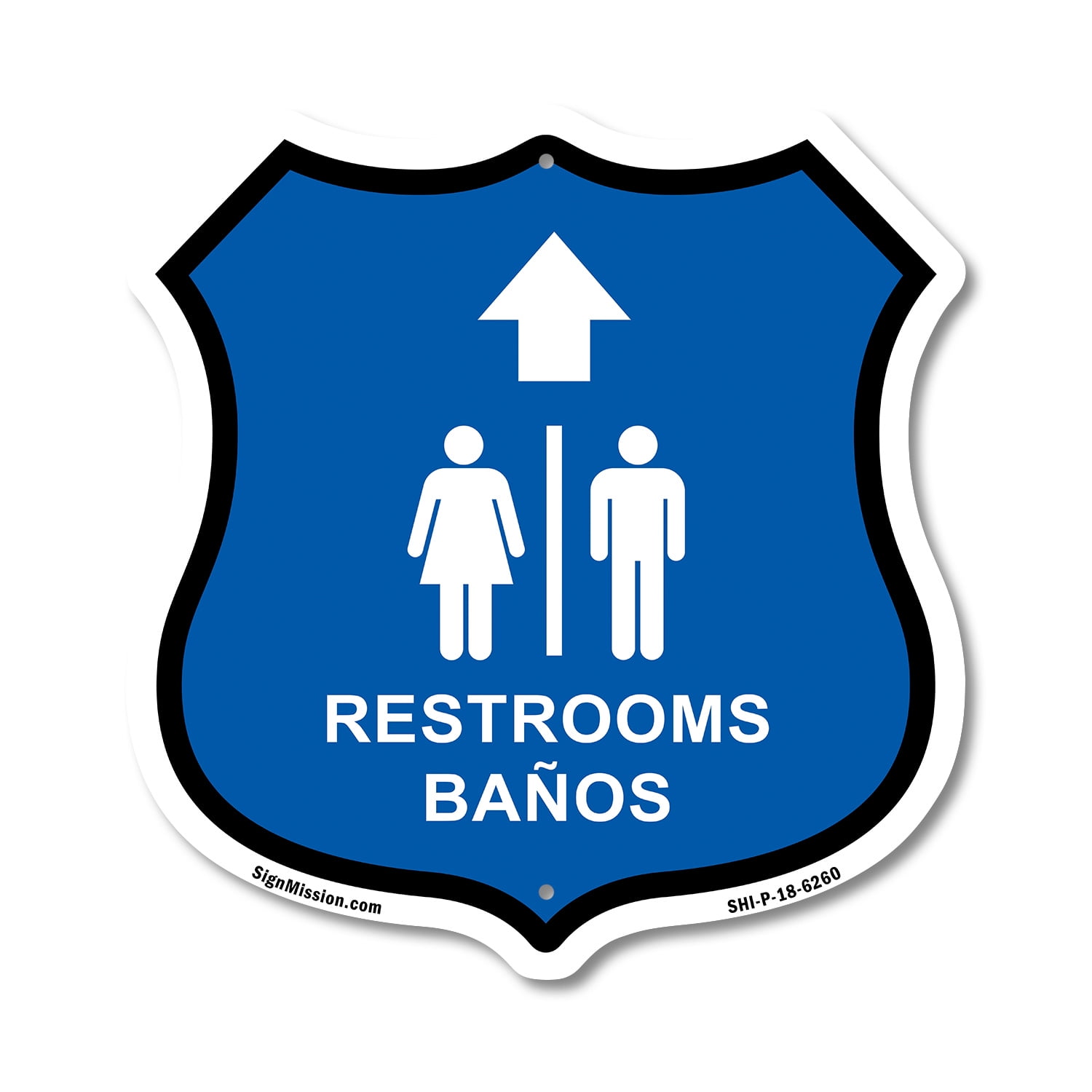 Restrooms Baños Up Arrow Bilingual English / Spanish 18 inch X 18 inch ...