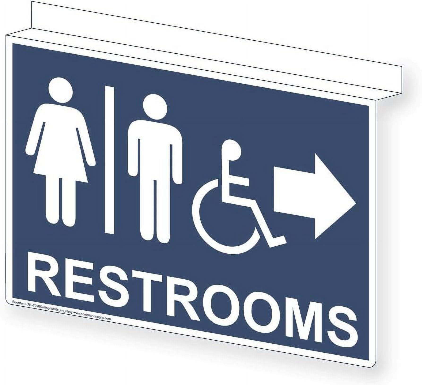 Restrooms Ceiling Sign, Projection-Mount 14x10 in. Aluminum for ...