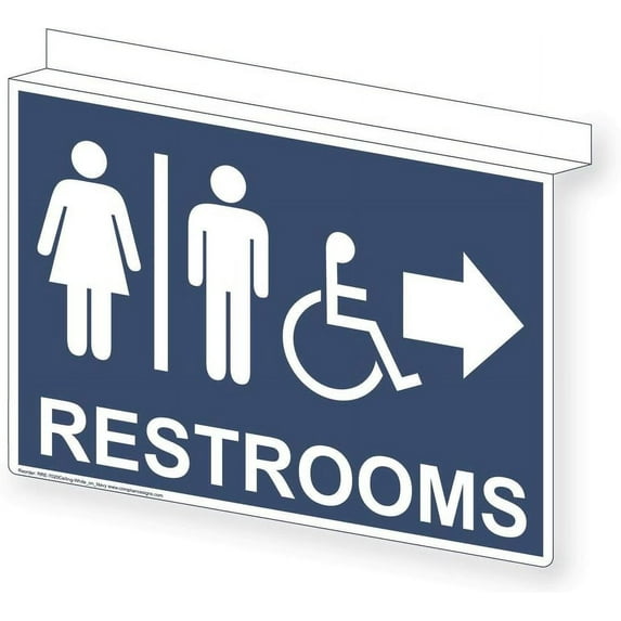 Restrooms Ceiling Sign, Projection-Mount 14x10 in. Aluminum for ...