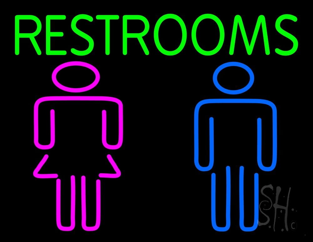 Restrooms With Men and Women LED Neon Sign 24 x 31 - inches, Clear Edge ...