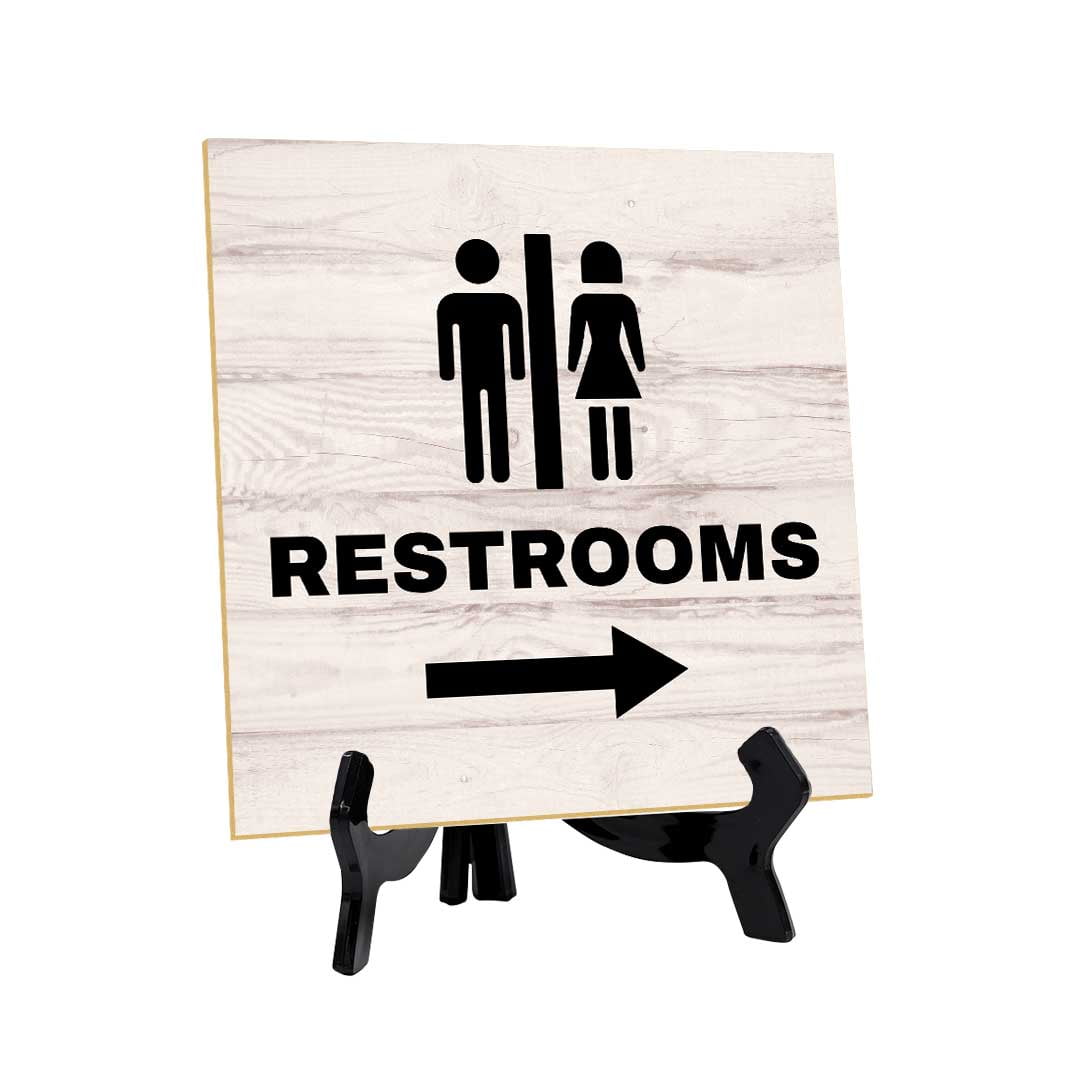 Restrooms Right 5"x 5" Square Table Sign With Acrylic Easel | General ...