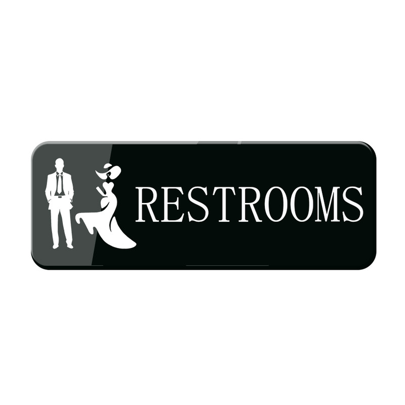 Restrooms Sign - Black and White, 9 x 3-inches Restrooms Sign for Door ...