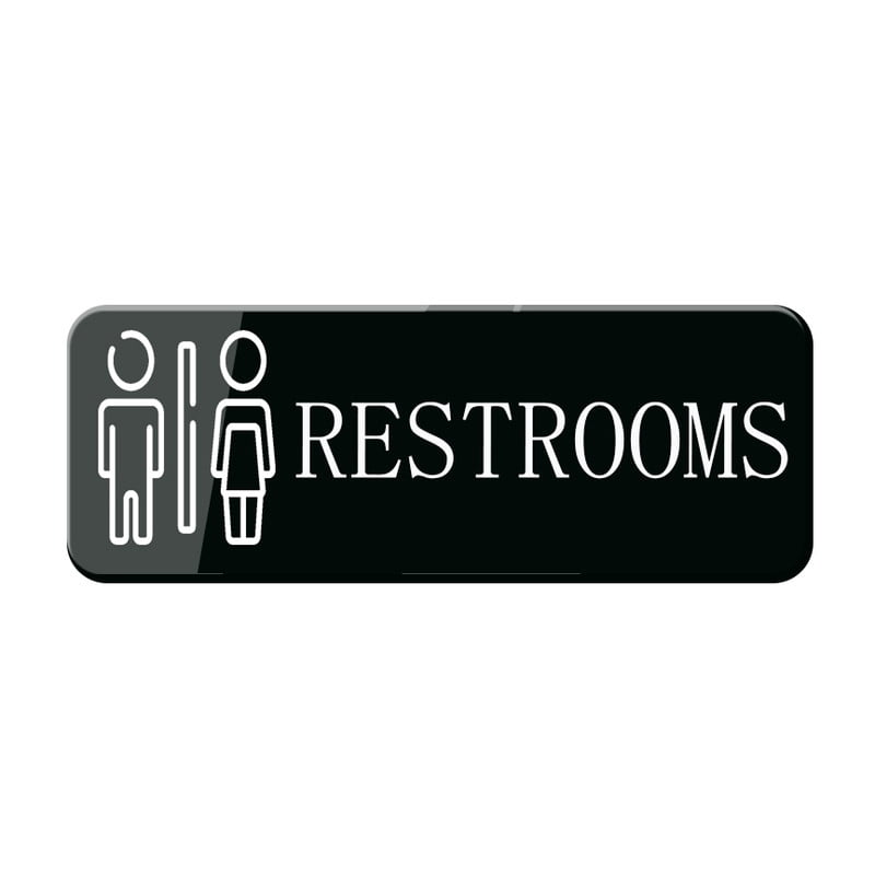 Restrooms Sign - Black and White, 9 x 3-inches Restrooms Sign for Door ...
