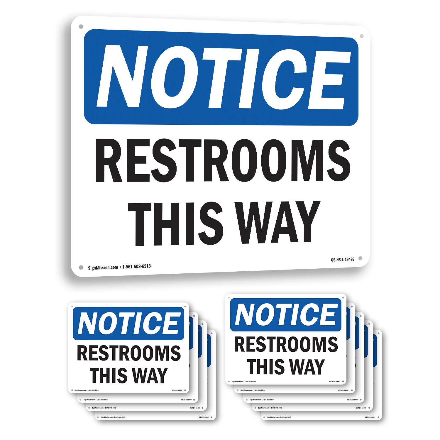 Restrooms This Way OSHA Notice Aluminum Sign 10 Inch x 7 Inch - 10 Pack ...
