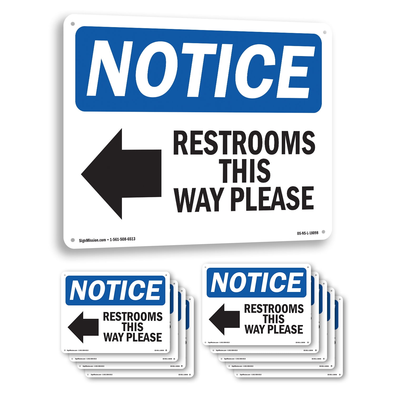 Restrooms This Way Please [Left Arrow] OSHA Notice Aluminum Sign 10 ...