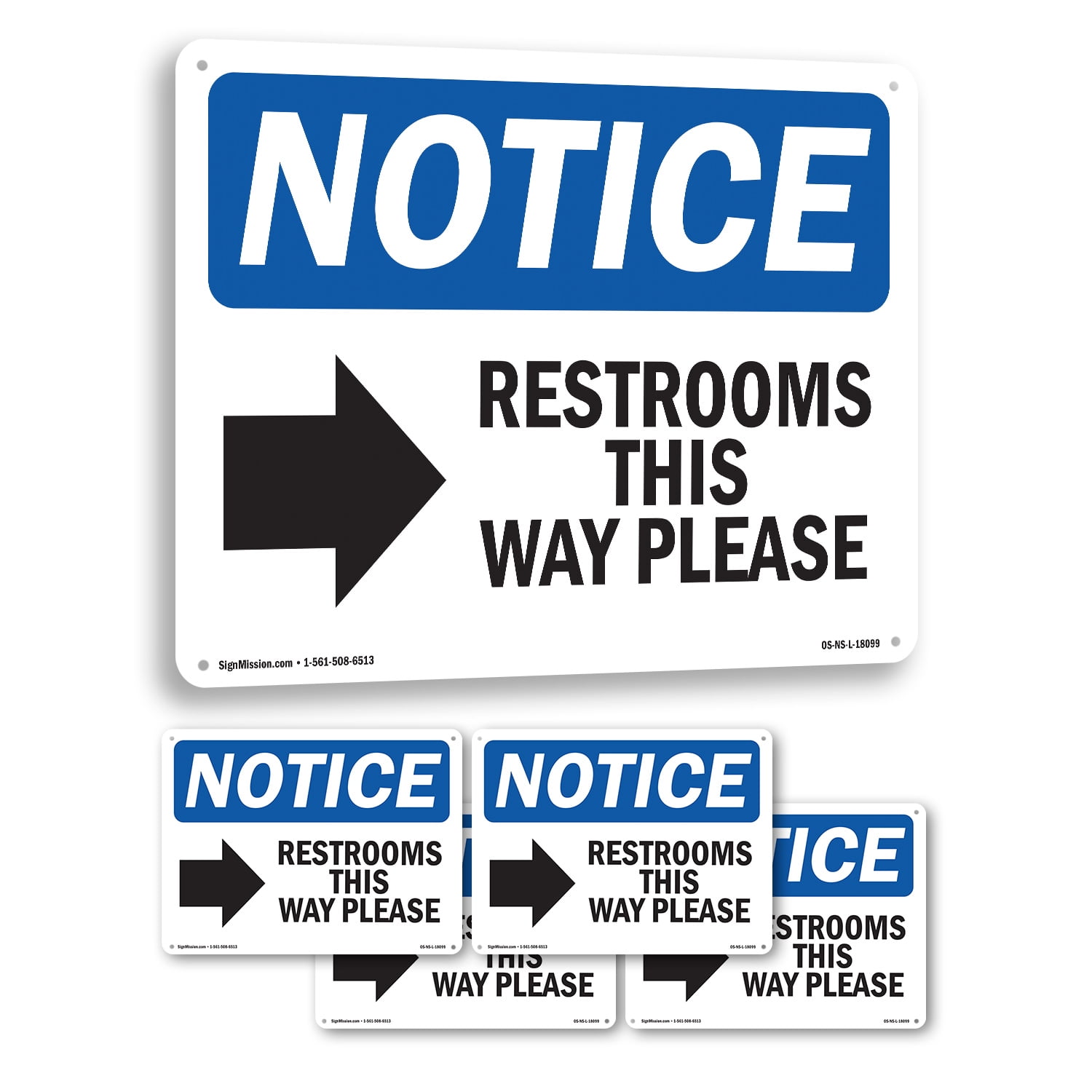 Restrooms This Way Please [Right OSHA Notice Aluminum Sign 18 Inch x 12 ...