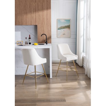 Guyou 30" Counter Height Bar Stools Set of 2, Mid Century Linen Tufted ...