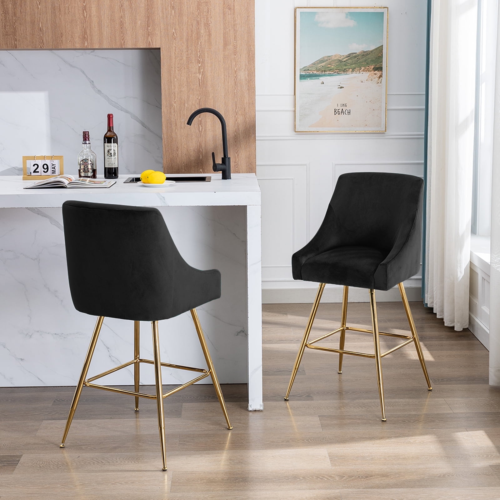 Restworld Bar Stools Set of 4, Back and Armrest,Velvet Modern Bar ...