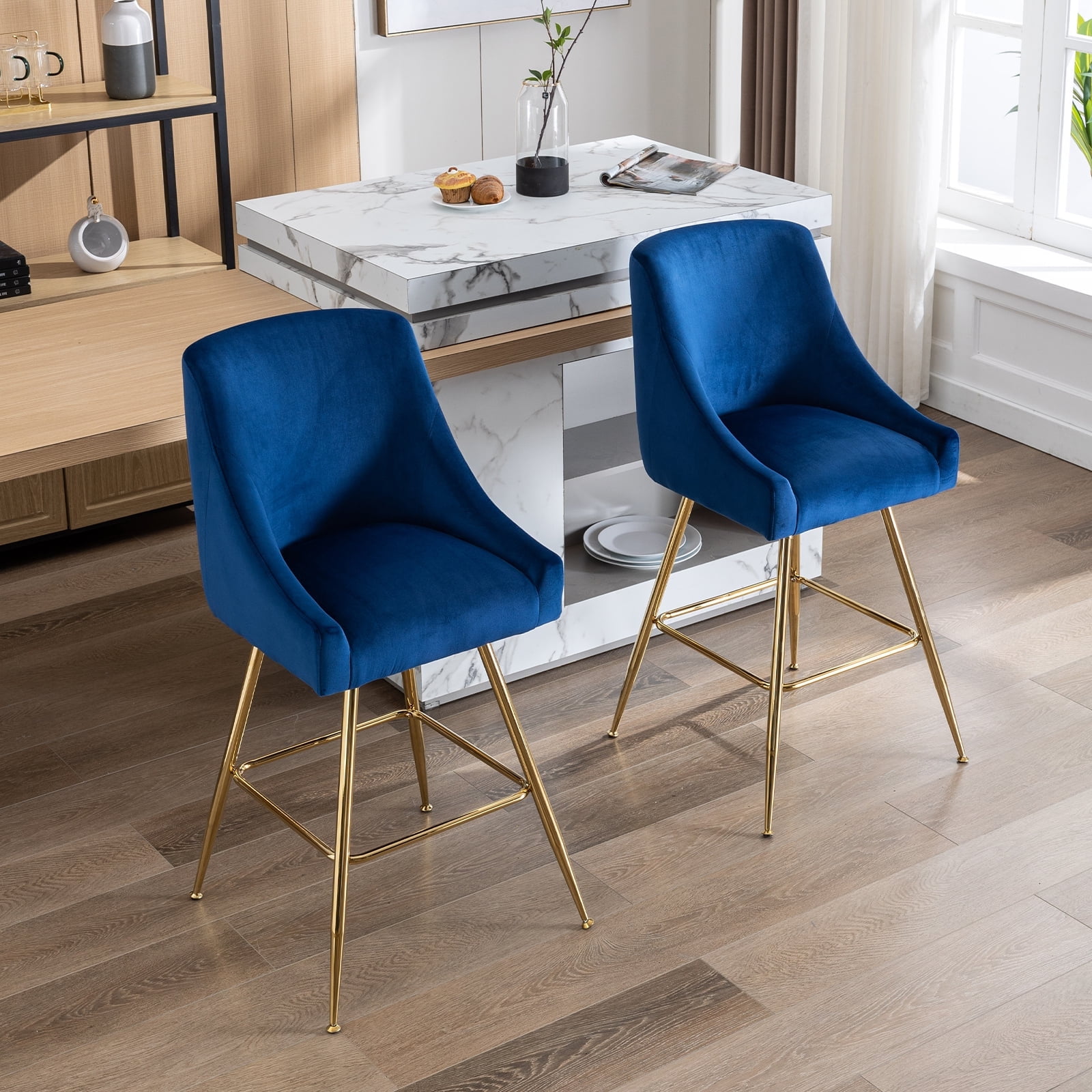 Restworld Bar Stools Set of 6, Back and Armrest,Velvet Modern Bar ...