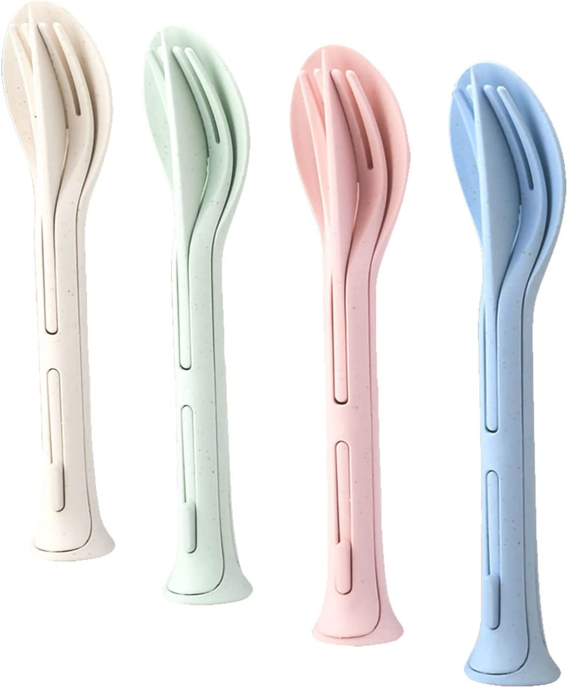 Resuable Cutlery,4 Portable Cutlery Sets, Spoon Knife Fork 3 in 1 ...