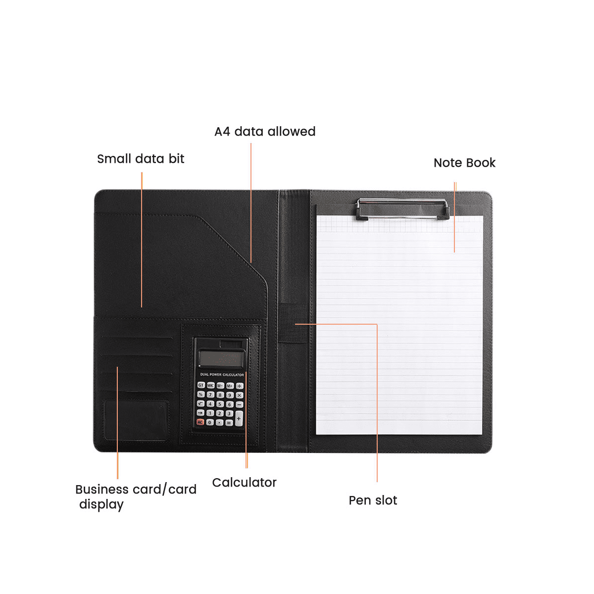 Resume Portfolio Folder with A4 Size Clipboard Black Leather Padfolio ...