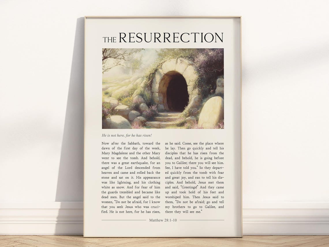 The Resurrection Bible Verse Wall Art, Matthew 28:1-10 Jesus Empty Tomb ...