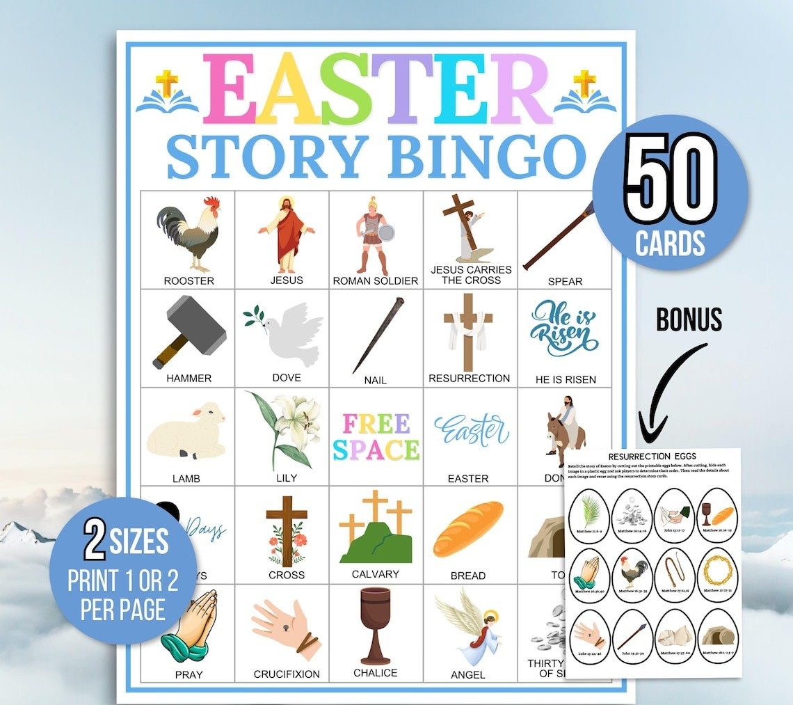 Resurrection Bingo, 50 Religious Bible Bingo Cards, Holy Week Activity ...